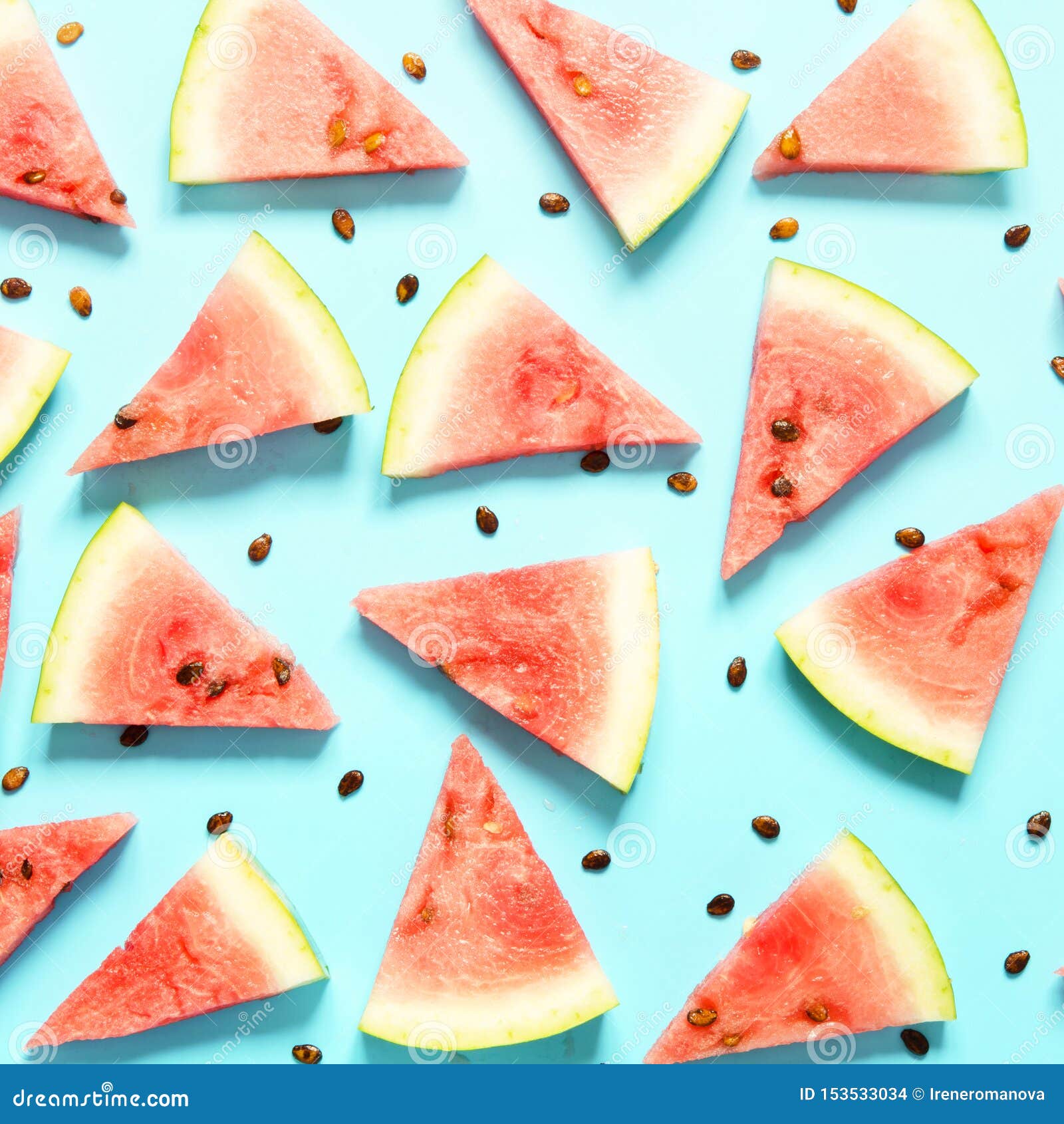 Fresh Red Watermelon Slice Isolated Light Blue Background. Summer ...