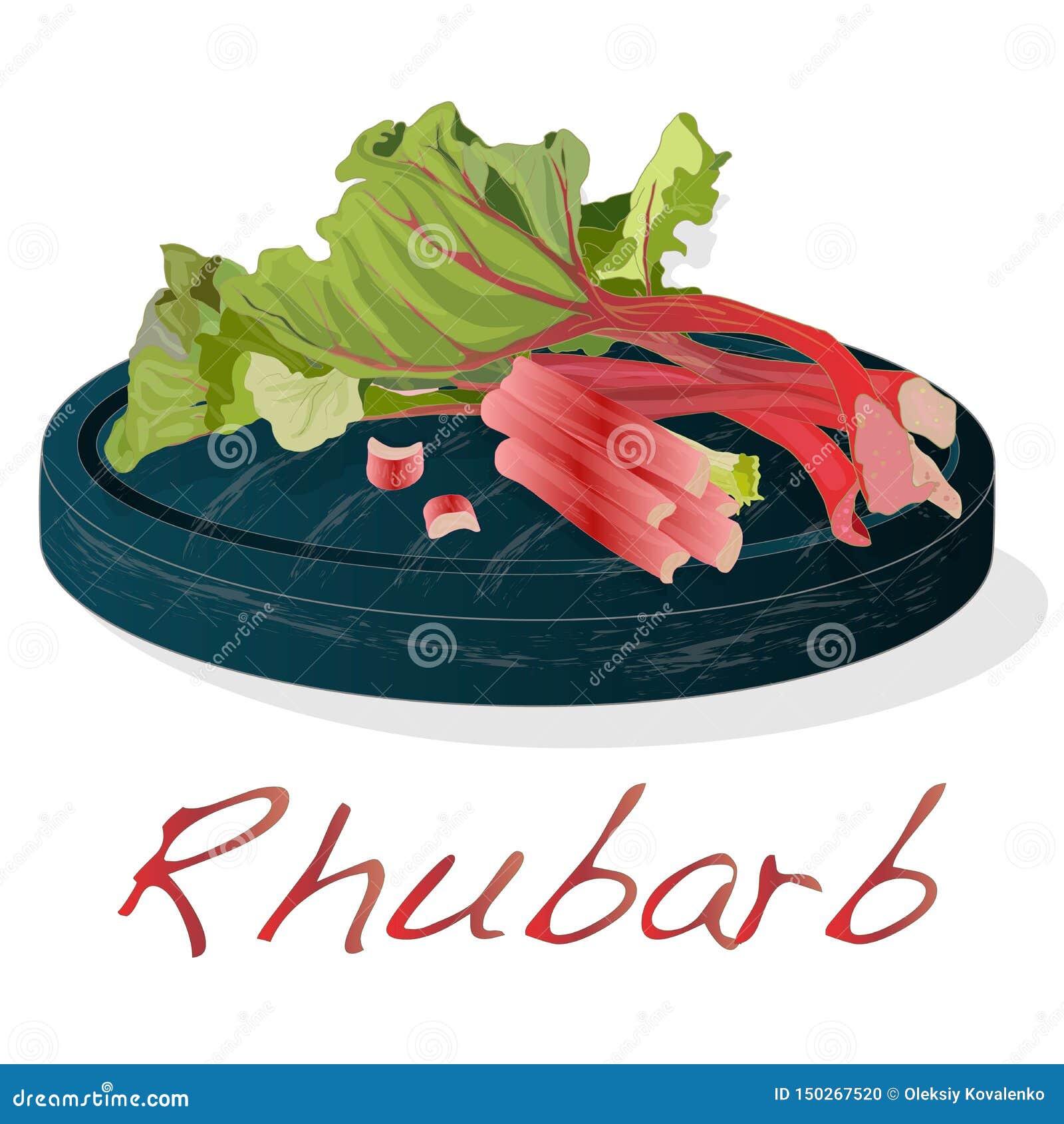 Fresh Rhubarb. Rhubarb Leavs on Stone Dish Isolated on White Stock ...