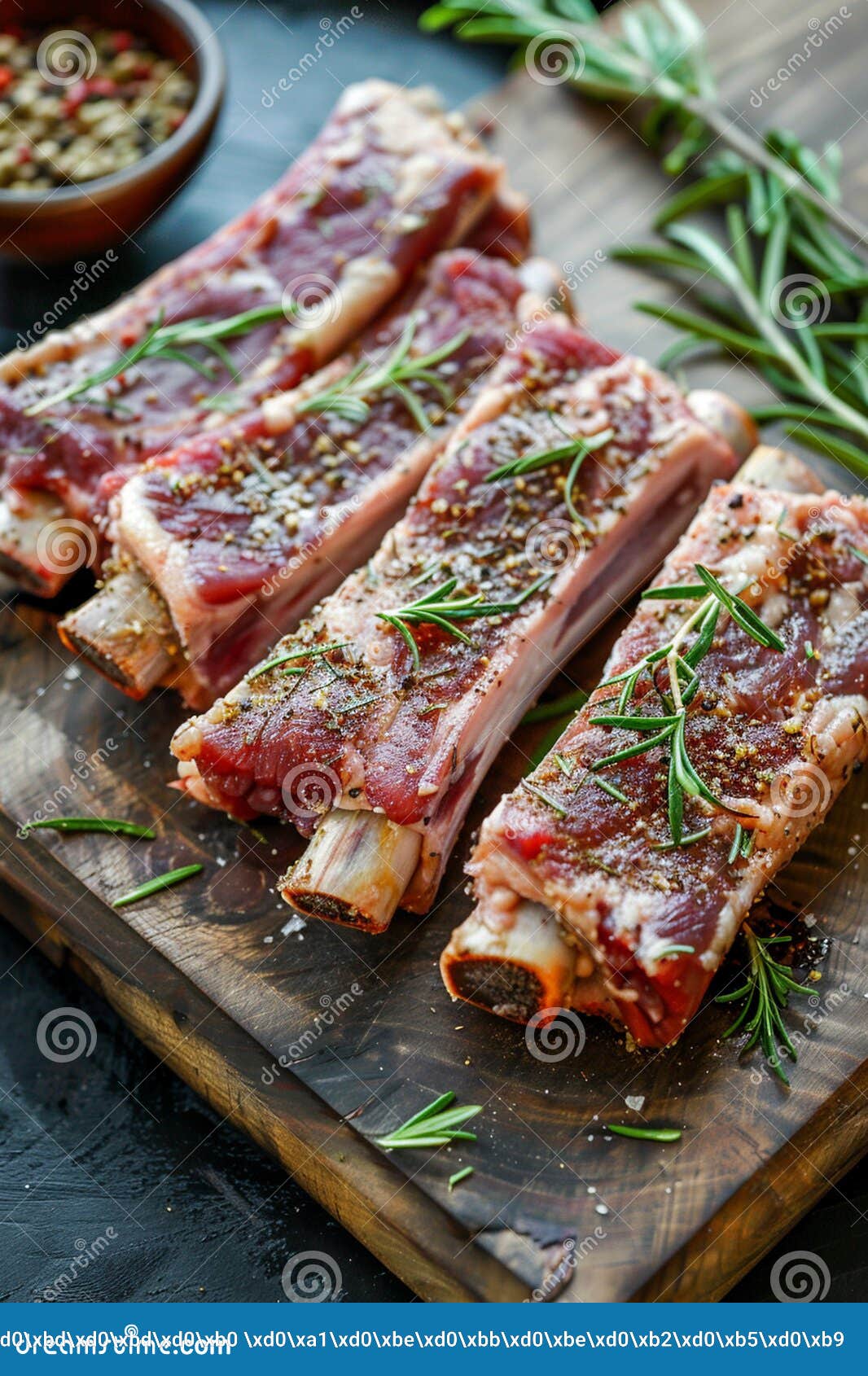 Fresh Ribs Marinated with Rosemary, Top View Stock Image - Image of ...