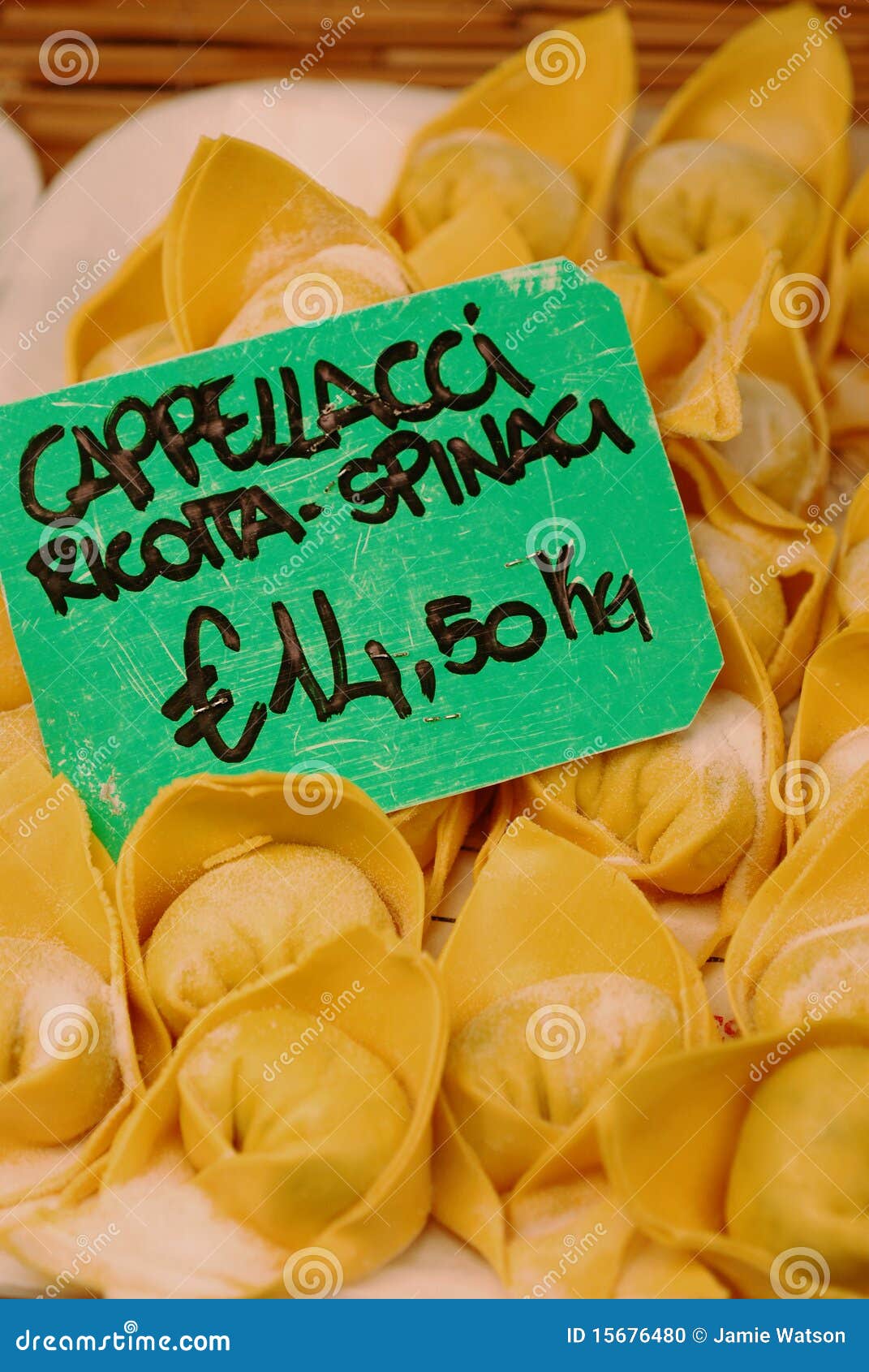 Fresh Ricotta and Spinach Cappellacci Pasta Stock Photo - Image of ...