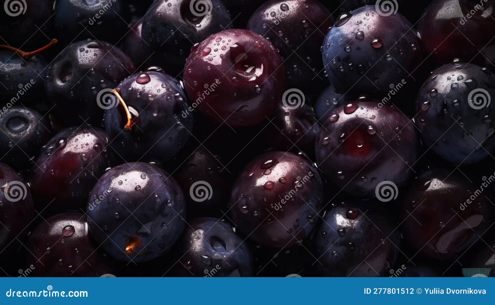 Fresh Ripe Acai Berries with Water Drops Background. Berries Backdrop ...