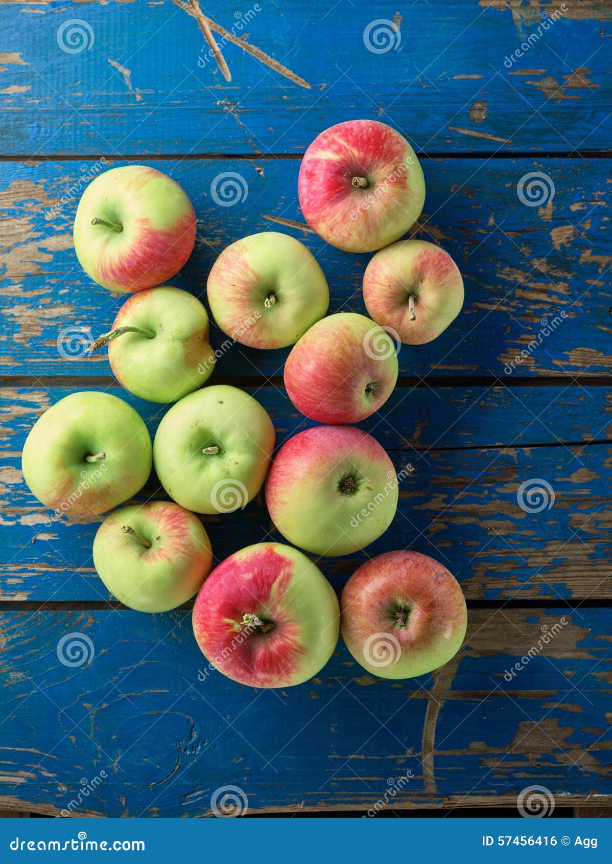 Fresh and Ripe Apple on Blue Wooden Table Stock Photo - Image of ...