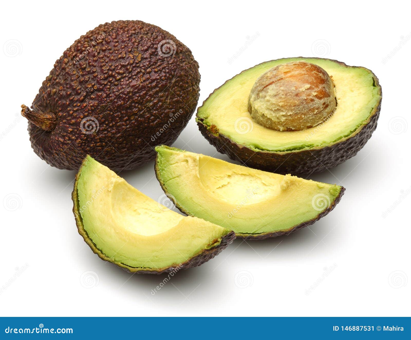 Fresh Ripe Avocado with Slices Isolated Stock Image - Image of ...