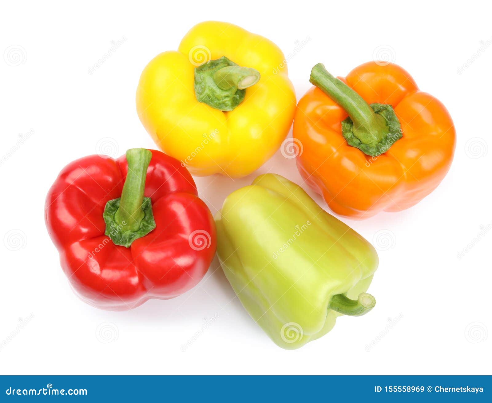 Fresh Ripe Bell Peppers on White , Top View Stock Image - Image of ...