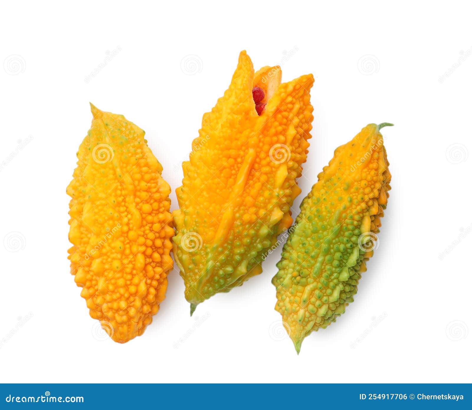 Fresh Ripe Bitter Melons on White Background, Top View Stock Photo ...