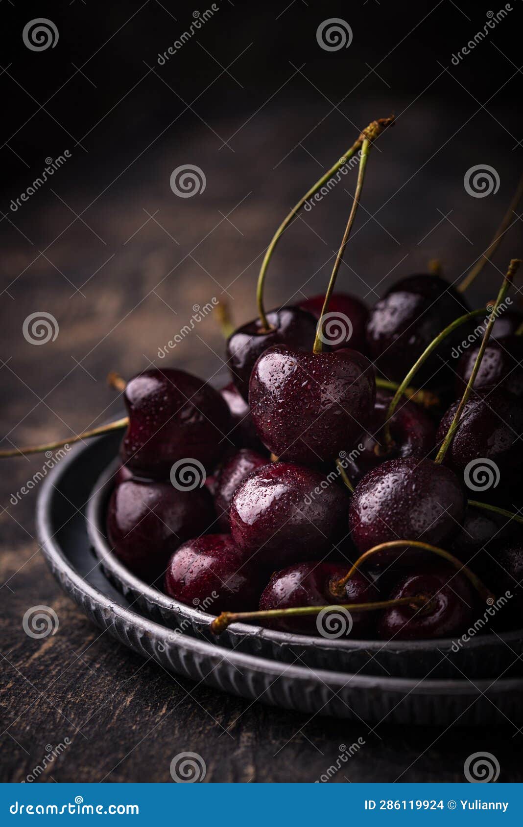 Fresh Ripe Cherry in Dark Mood Composition Stock Photo - Image of ...