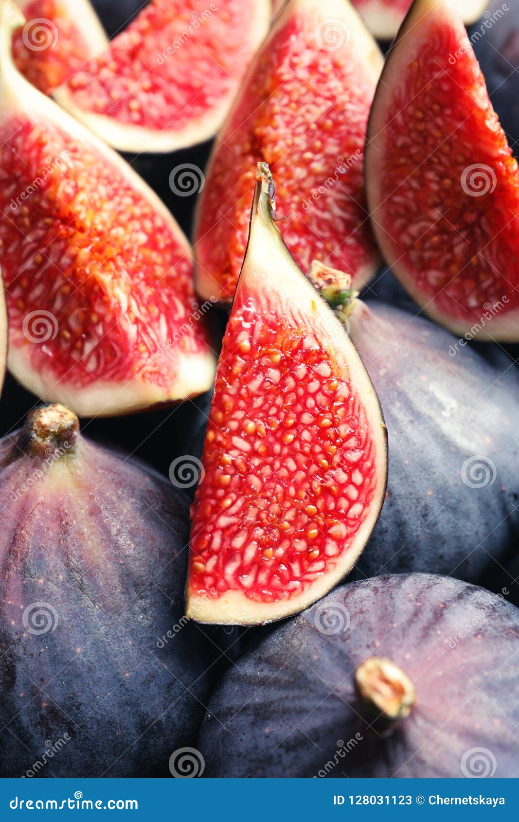 Fresh Ripe Fig Slices, Closeup Stock Image - Image of juicy, purple ...