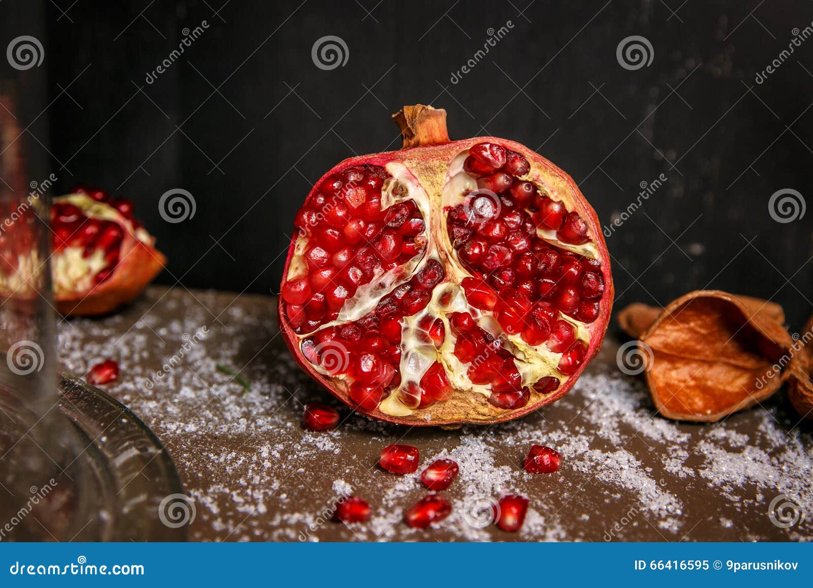 Fresh Ripe Garnet on Table Close Up Stock Image - Image of leaf ...
