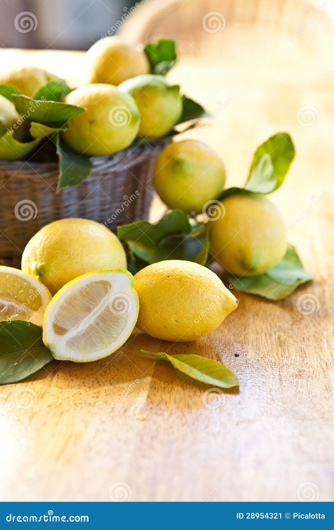 Fresh ripe lemons stock image. Image of leaves, basket - 28954321