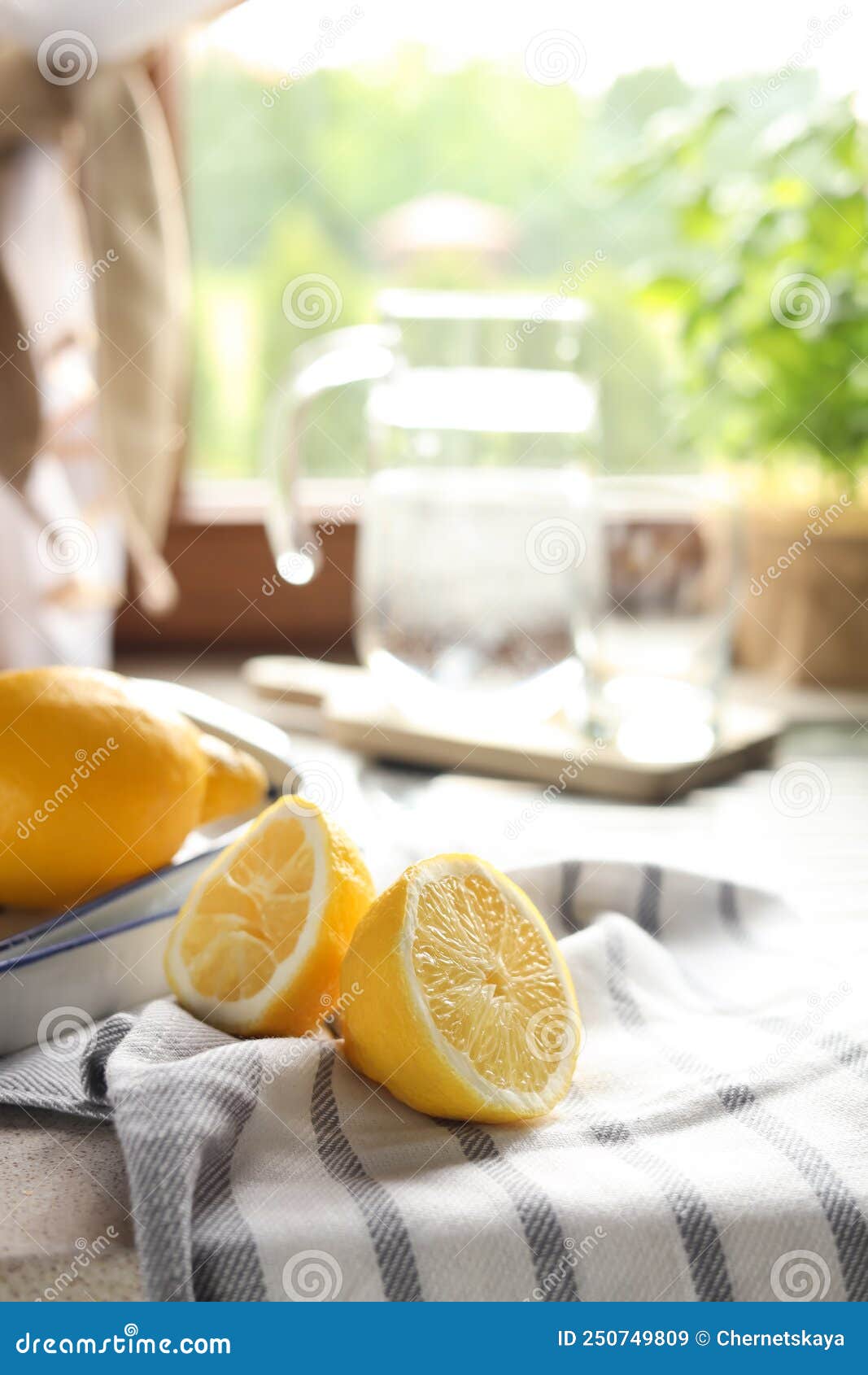 Fresh Ripe Lemons on Countertop in Kitchen, Space for Text Stock Image ...