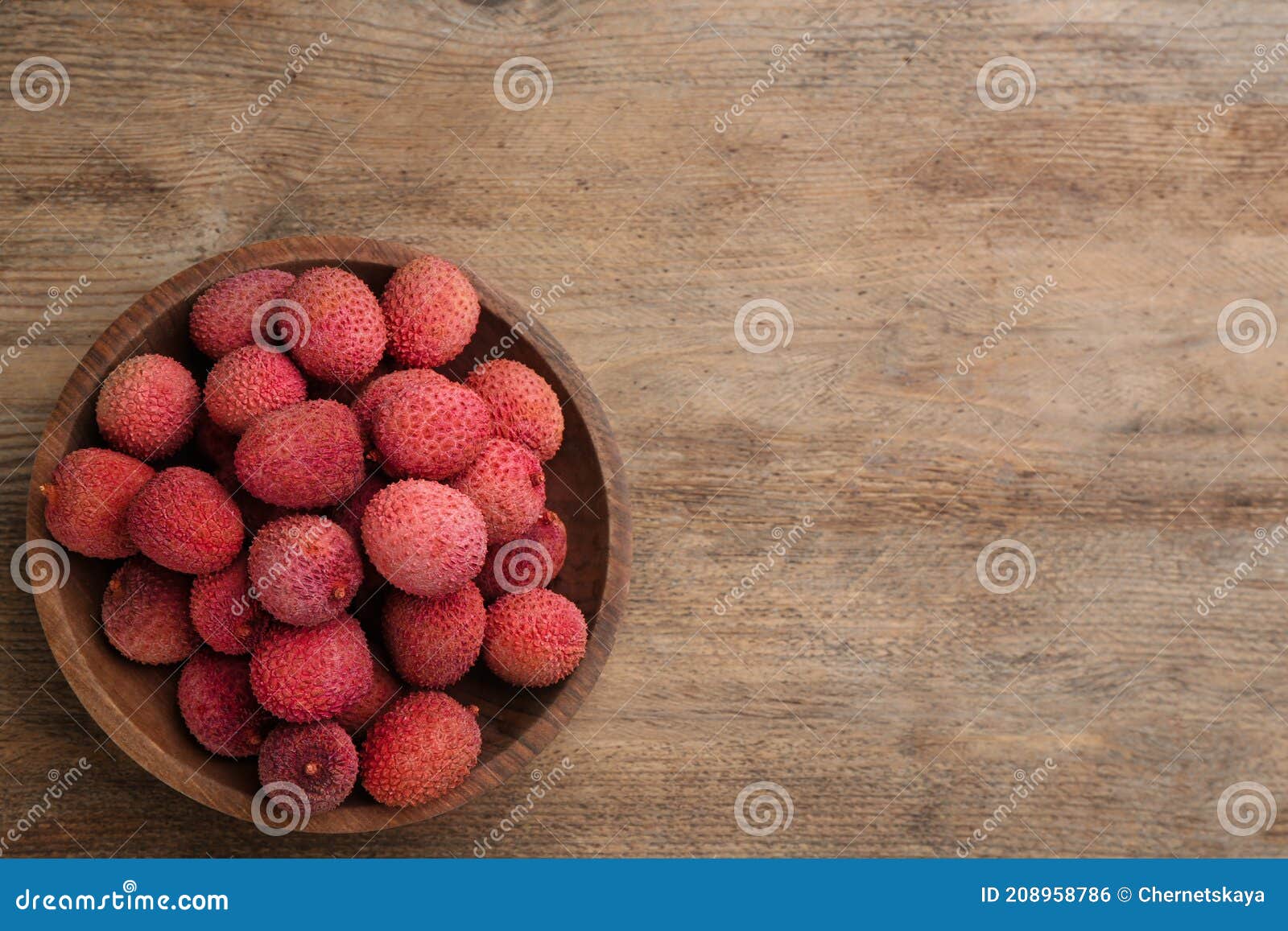 Fresh Ripe Lychees on Wooden Table Top View. Space for Text Stock Photo ...
