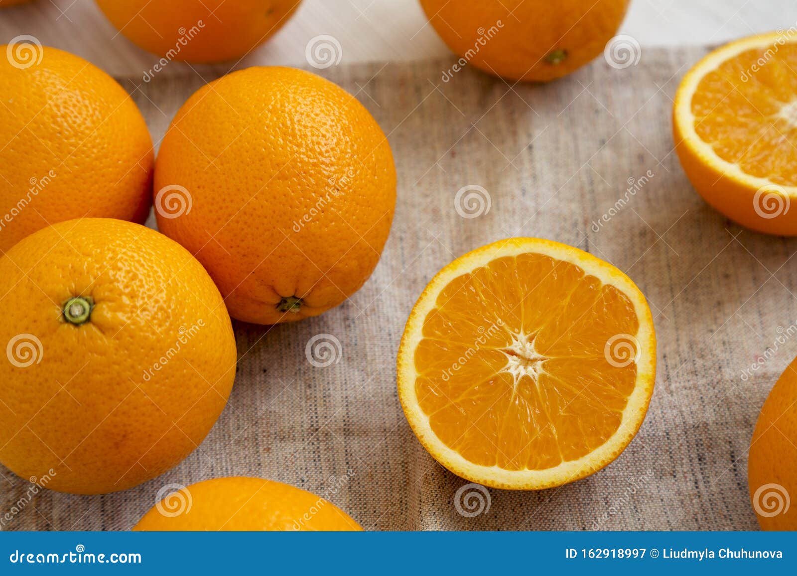 Fresh Ripe Organic Oranges on Cloth, Low Angle View. Close-up Stock ...