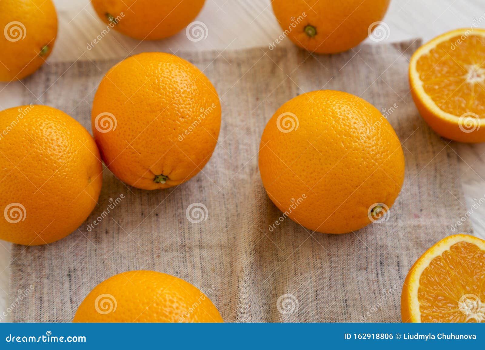 Fresh Ripe Organic Oranges on Cloth, Low Angle View. Closeup Stock ...