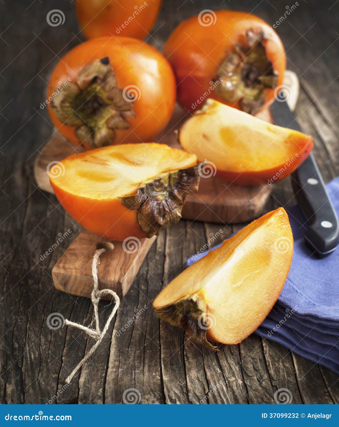 Ripe Persimmons Kaki Fruits On Rustic Background Stock Photo ...