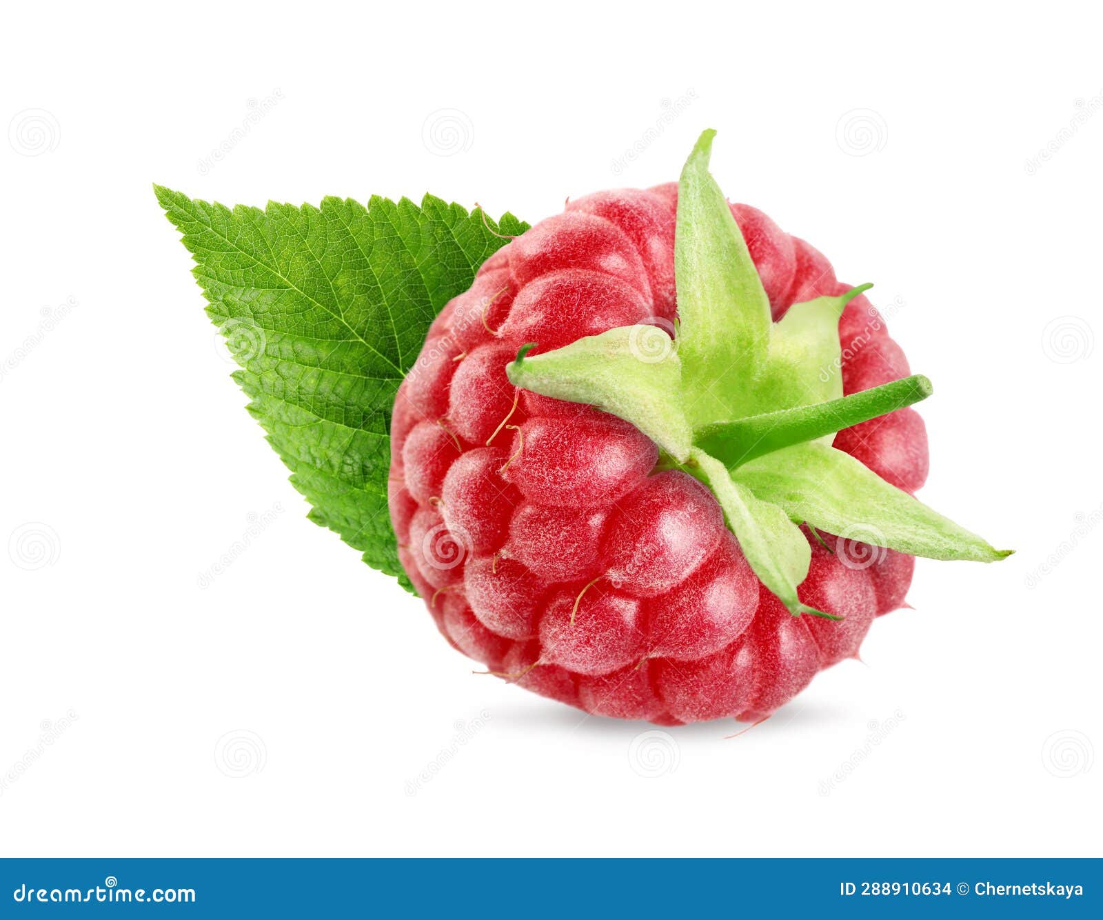 Fresh Ripe Raspberry with Green Leaf Isolated on White Stock Photo ...