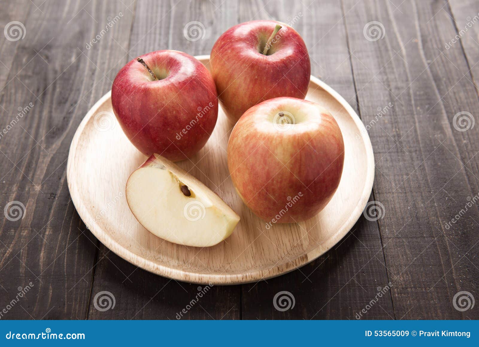 Fresh Ripe Red Apples on Dish Wooden Background Stock Image - Image of ...