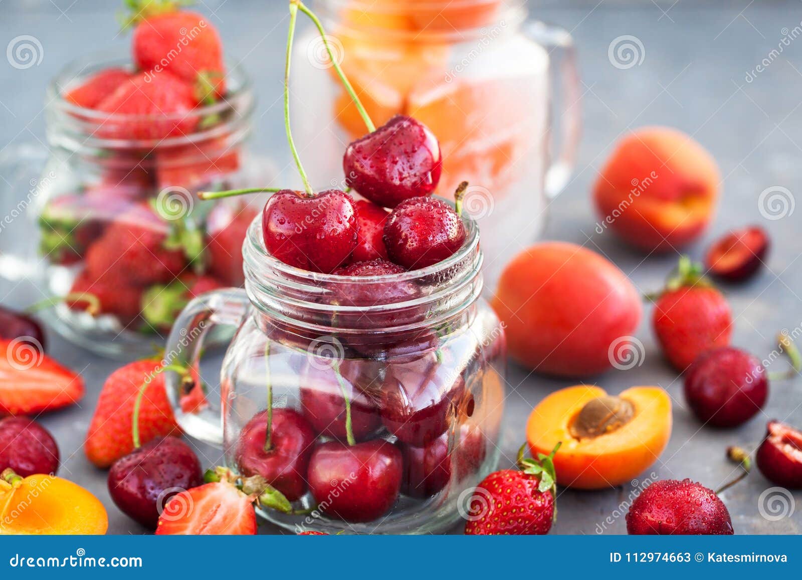 Fresh Ripe Summer Cherry Strawberry And Apricots Stock Image Image