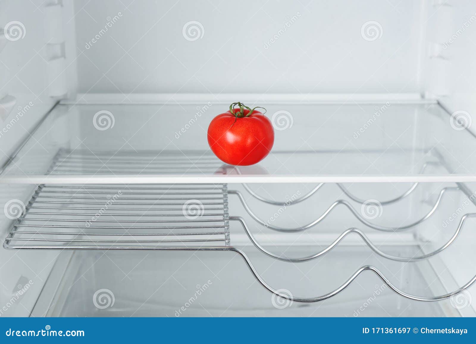 Fresh Ripe Tomato on Empty Shelf in Refrigerator Stock Image - Image of ...