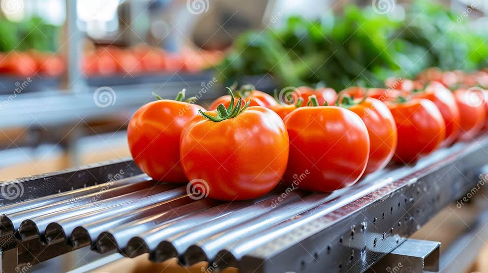 Fresh Ripe Tomatoes Moving on a Conveyor Belt for Sorting and ...