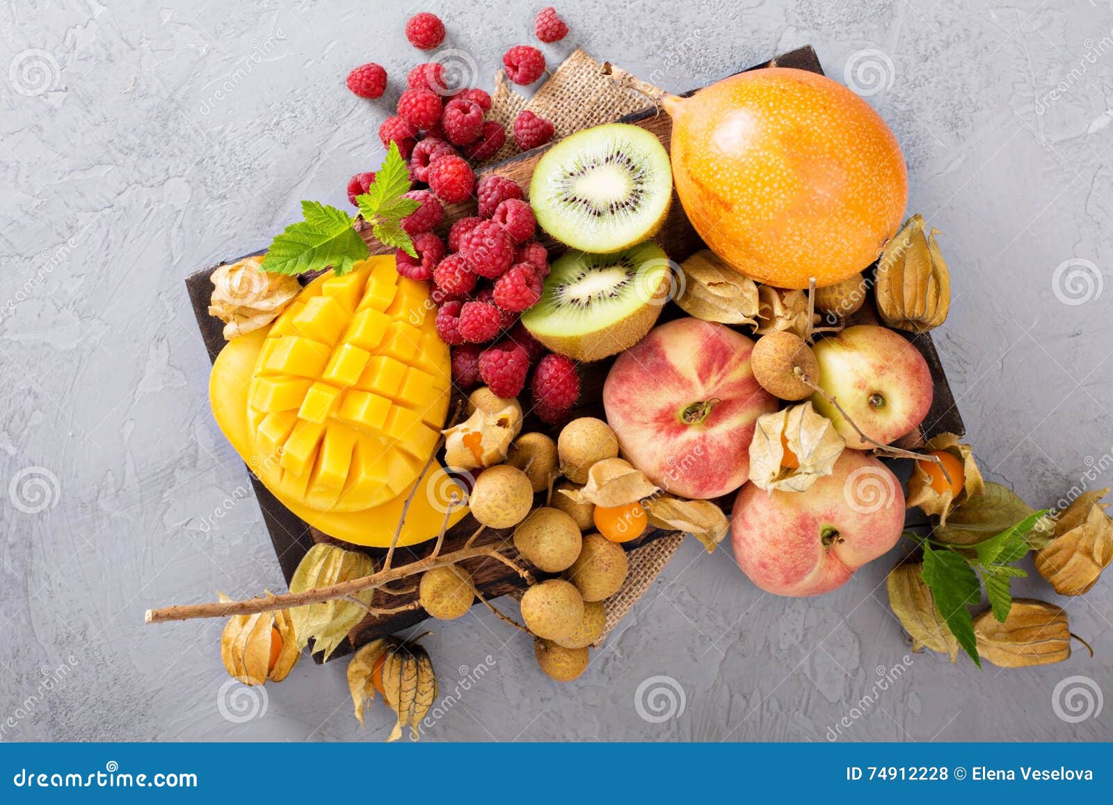 Fresh and Ripe Tropical Fruit Board Stock Photo - Image of closeup ...