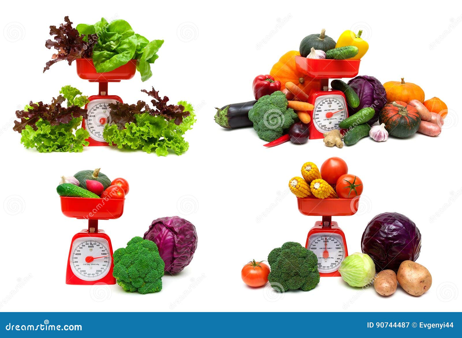 Fresh Ripe Vegetables and Kitchen Scales on a White Background Stock ...