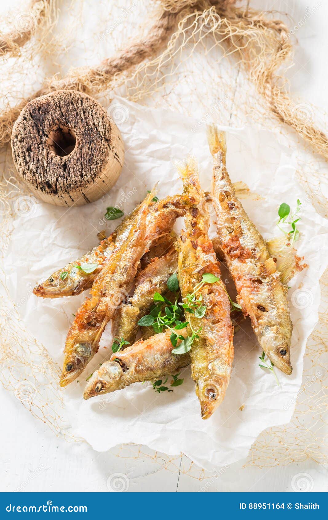 Fresh Roasted Smelt Fish with Herbs and Salt Stock Photo - Image of ...