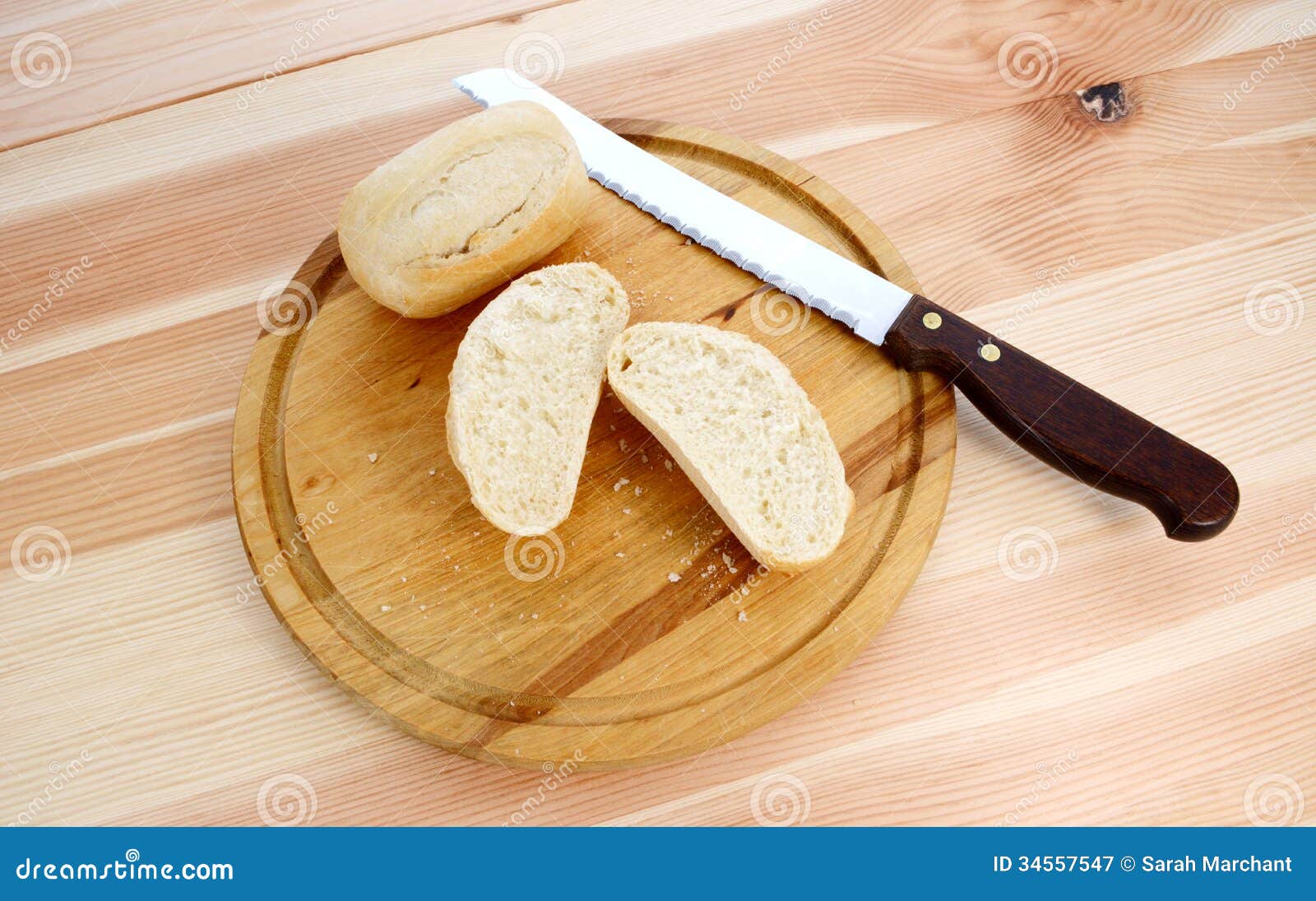 Fresh Rolls, Whole and Halved, with Bread Knife Stock Image - Image of ...