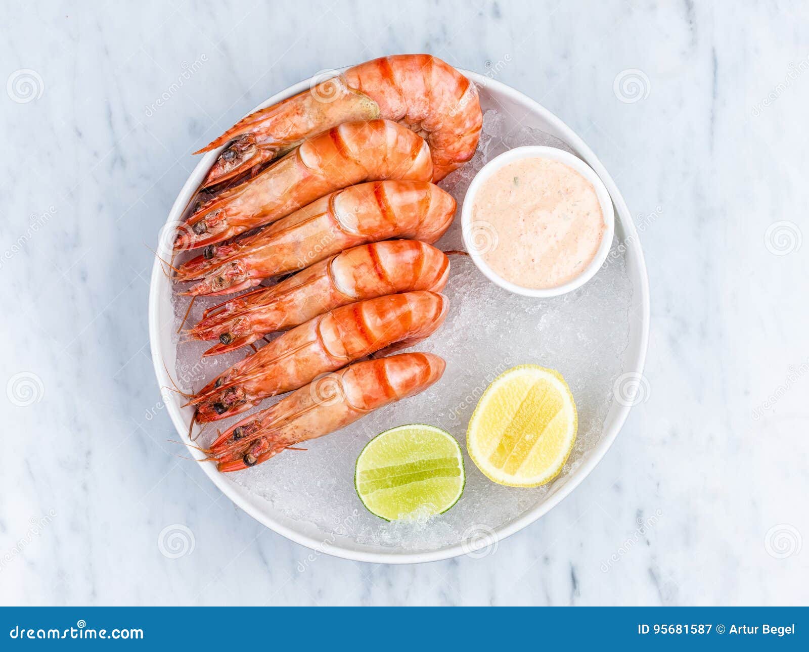 Fresh Royal Prawns with Lemon and Sauce Stock Image - Image of dinner ...