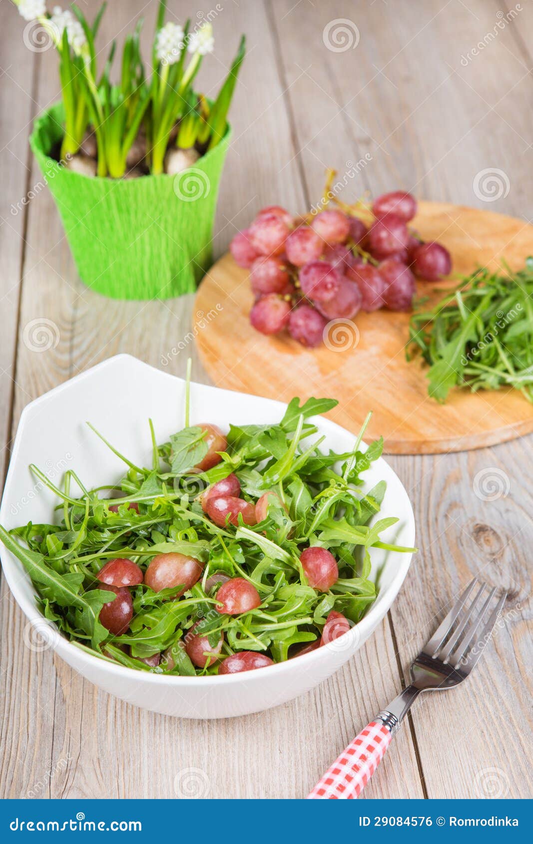 Fresh Rucola Salad with Red Grapes Stock Photo - Image of vinegar ...