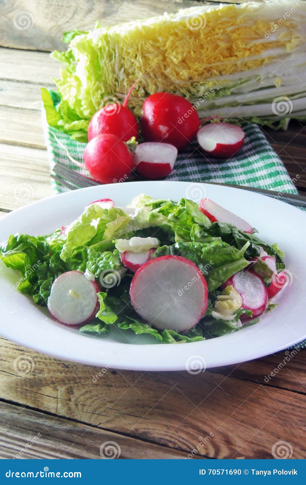 Fresh Salad with Cabbage and Radish Stock Photo - Image of fork ...