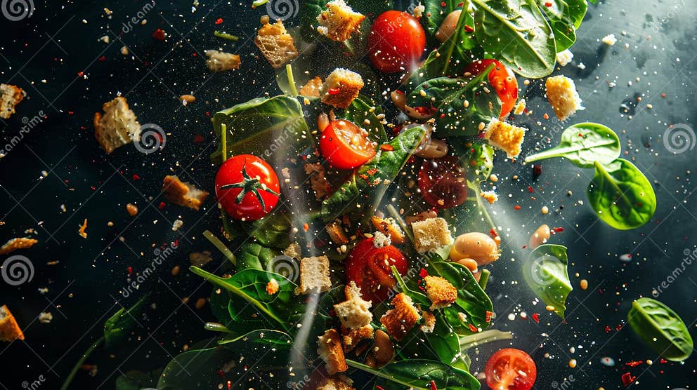 Fresh Salad Explosion with Spinach and Cherry Tomatoes, Generative AI ...