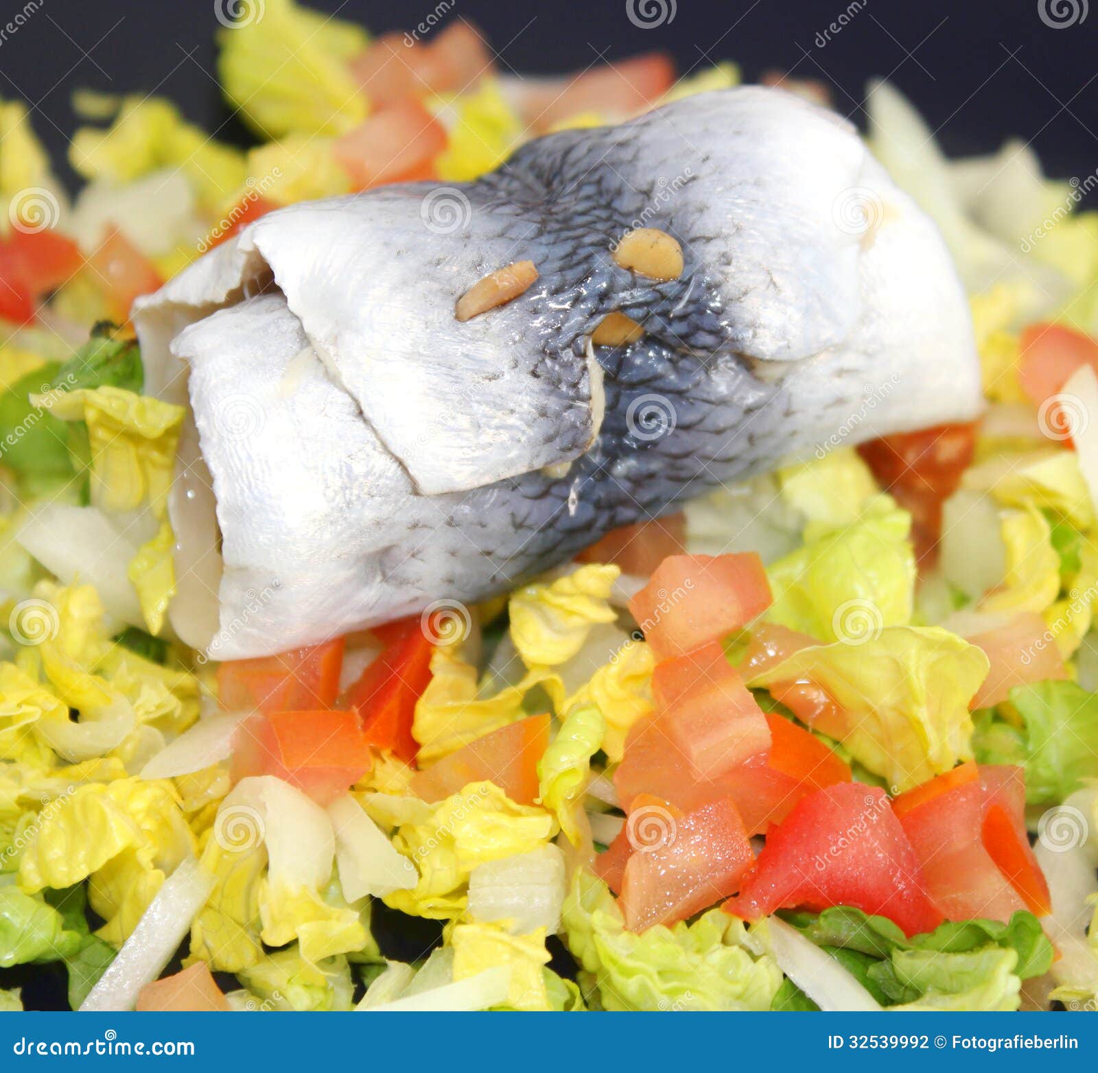 Fresh salad with fish stock photo. Image of starter, food - 32539992