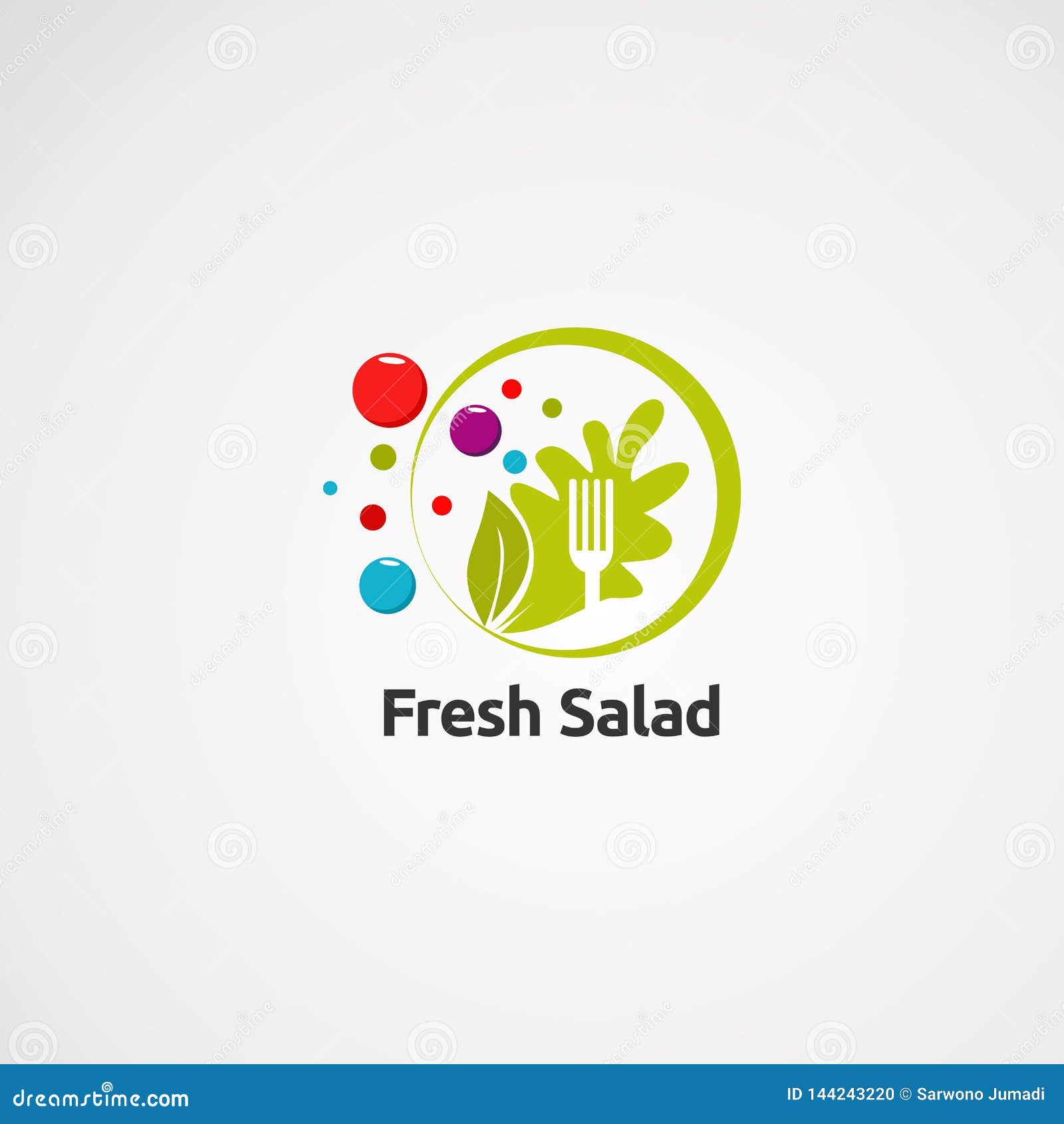 Fresh Salad Logo Vector with Circle Green and Digital Concept, Icon ...