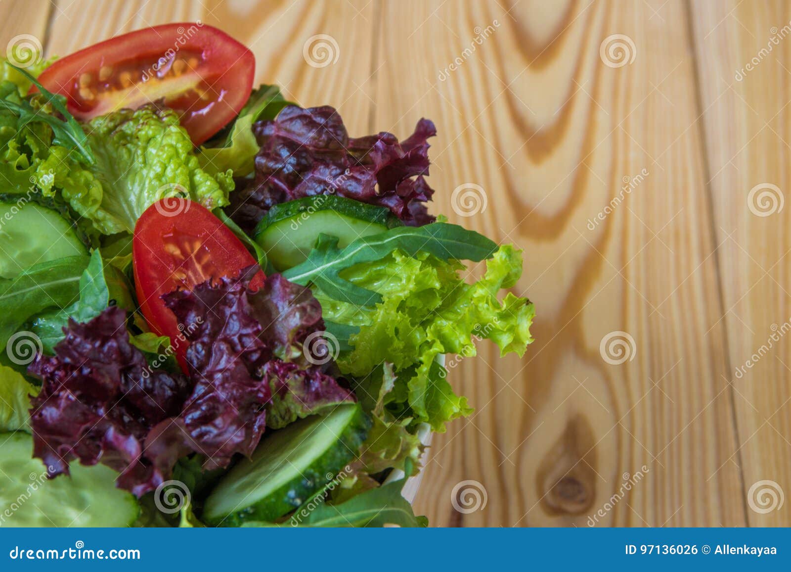 Fresh Salad with Mixed Greens, Cherry Tomato and Cucumber Stock Photo ...