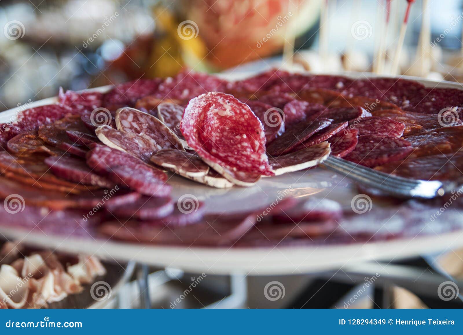 Fresh Salami Buffet stock image. Image of salted, game - 128294349