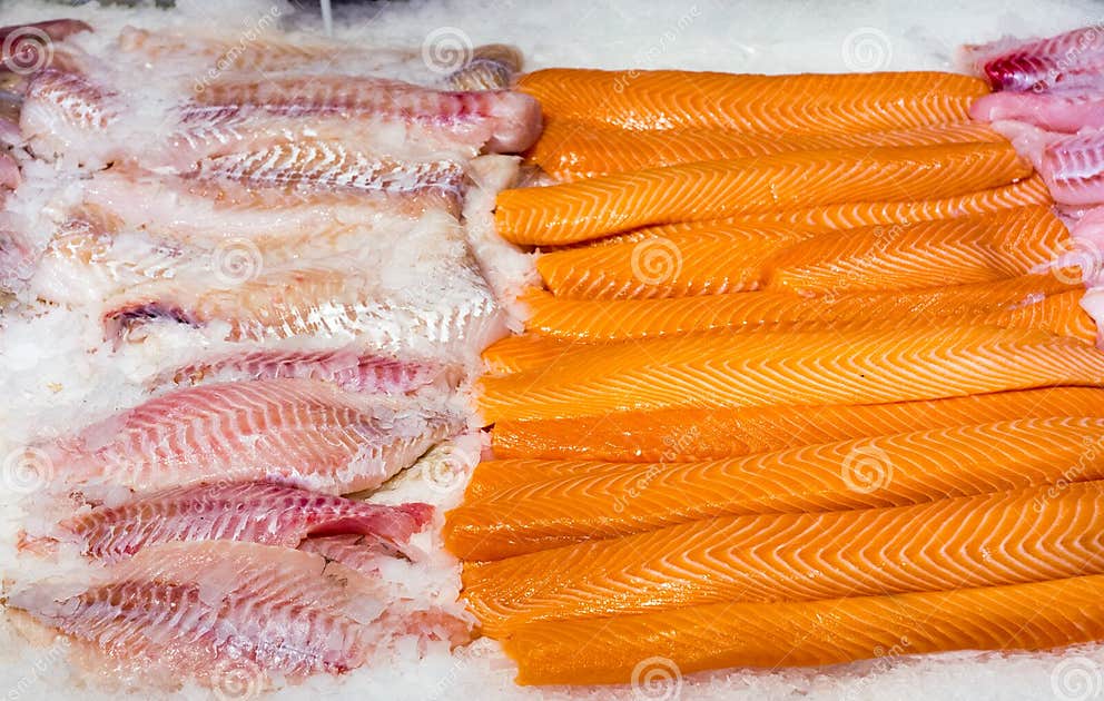 Fresh salmon and cod filet stock image. Image of fishing - 38123373