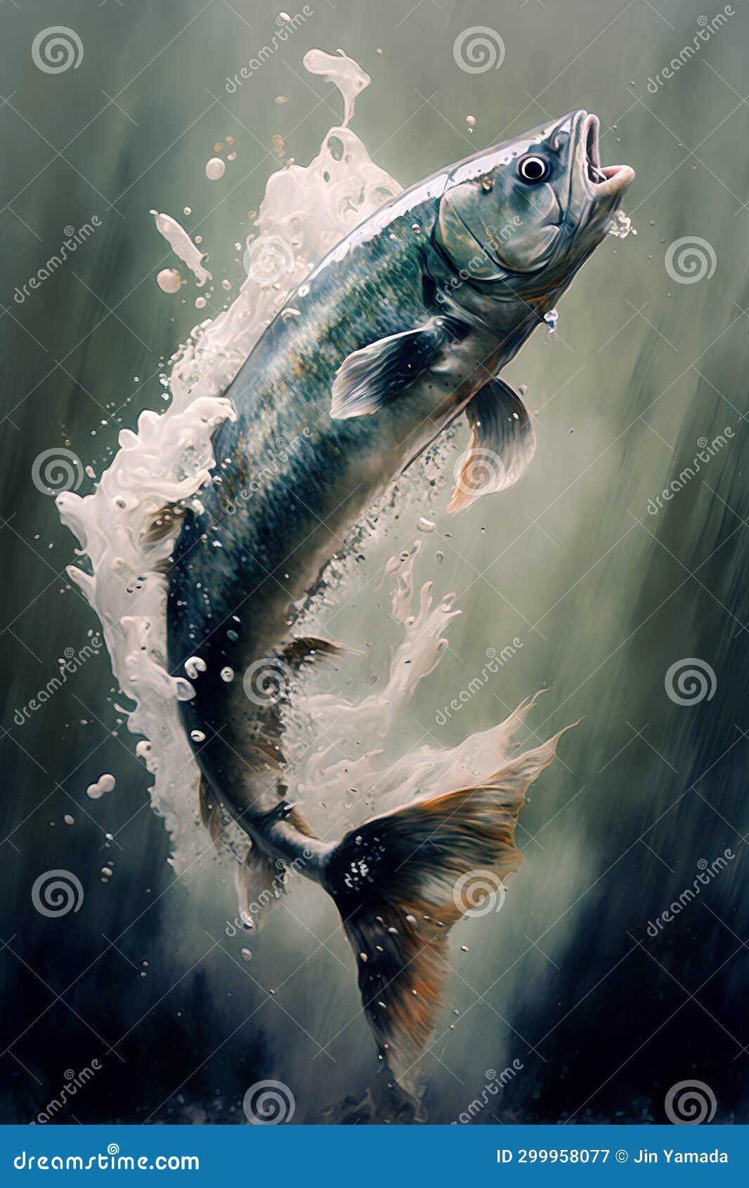 Fresh Salmon Fish with Splashes of Water. Artistic Painting Stock ...