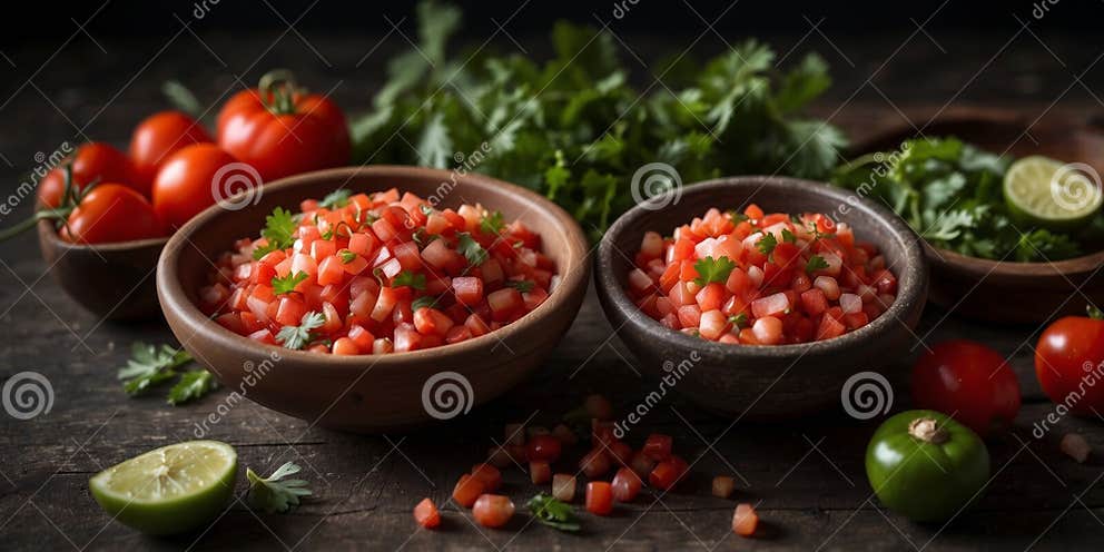 Fresh Salsa Ingredients on Dark Rustic Background. Stock Illustration ...