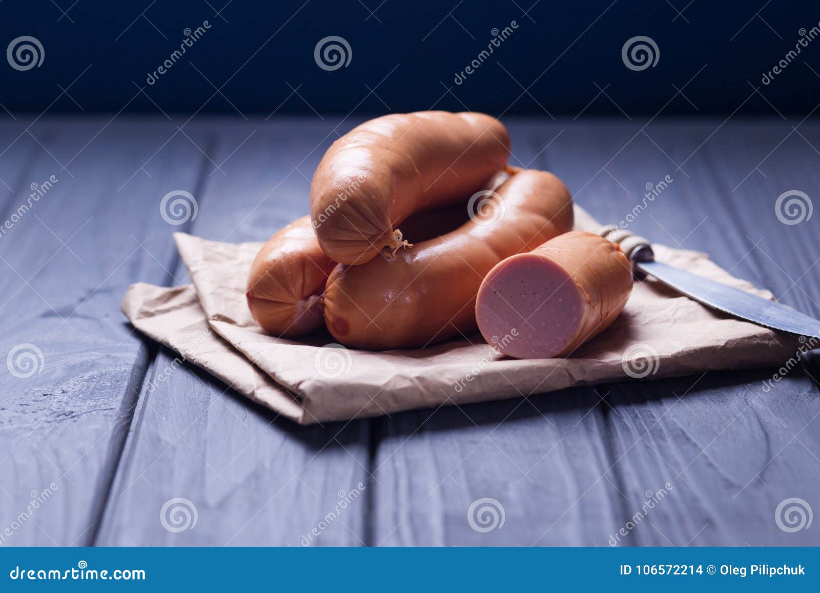 Fresh sausage on paper stock photo. Image of plate, meal - 106572214
