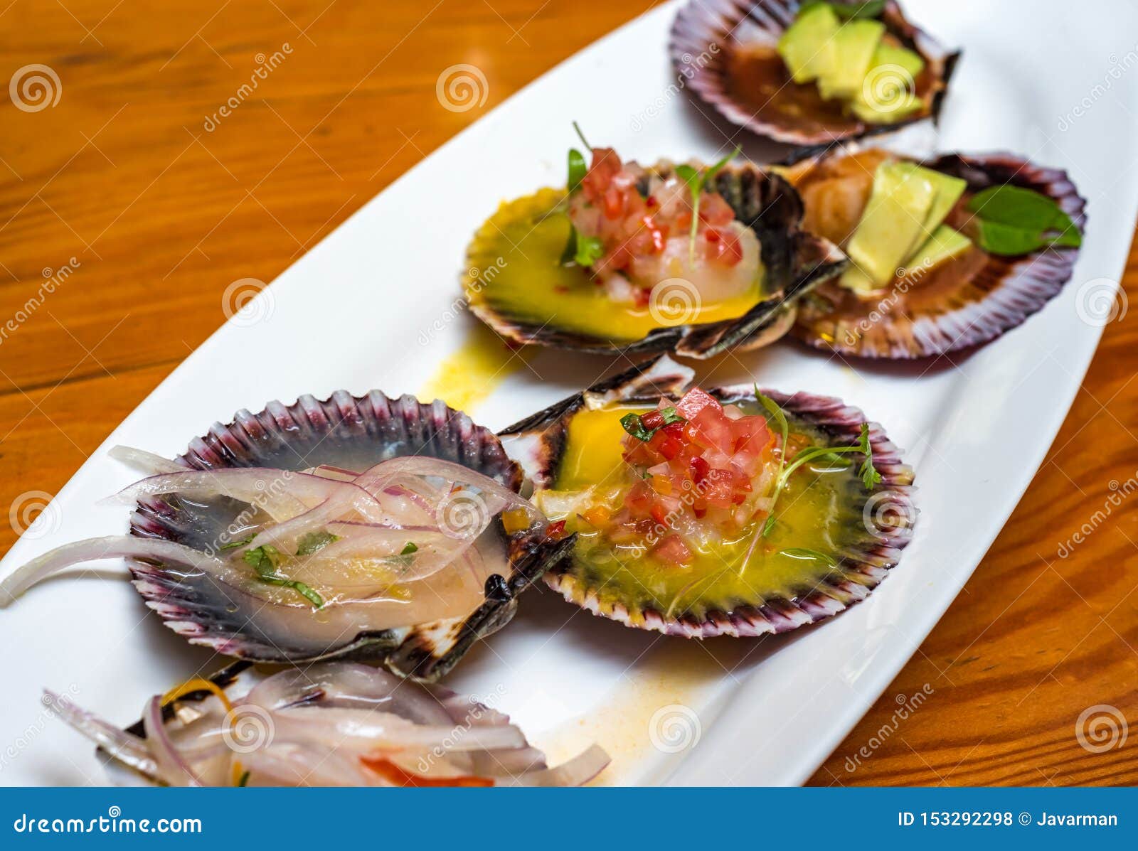 Fresh Scallops New Peruvian Cuisine Style Stock Photo - Image of meal ...
