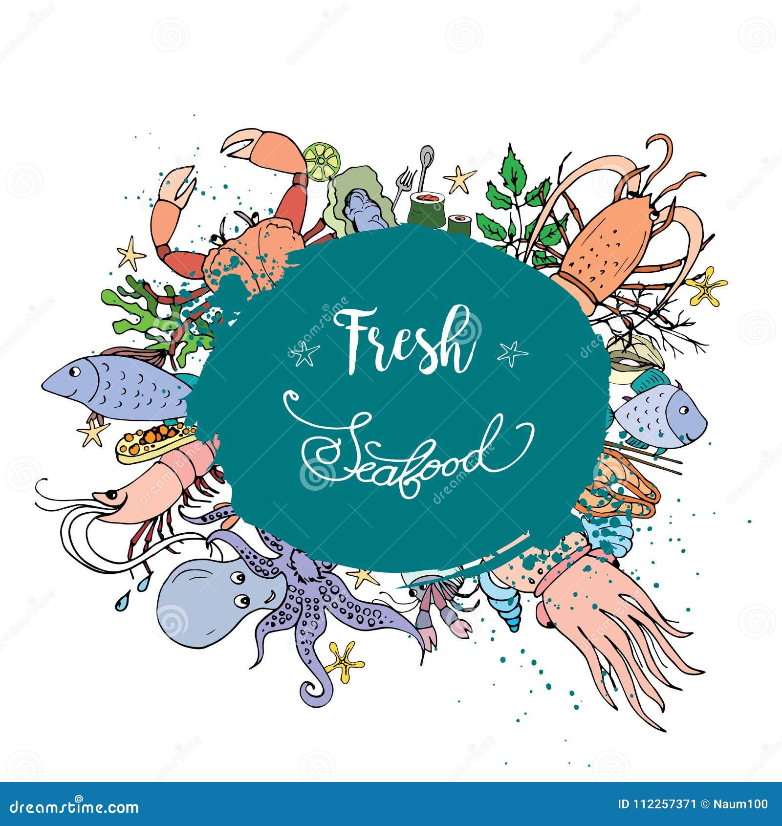 Fresh Seafood background stock vector. Illustration of fish - 112257371