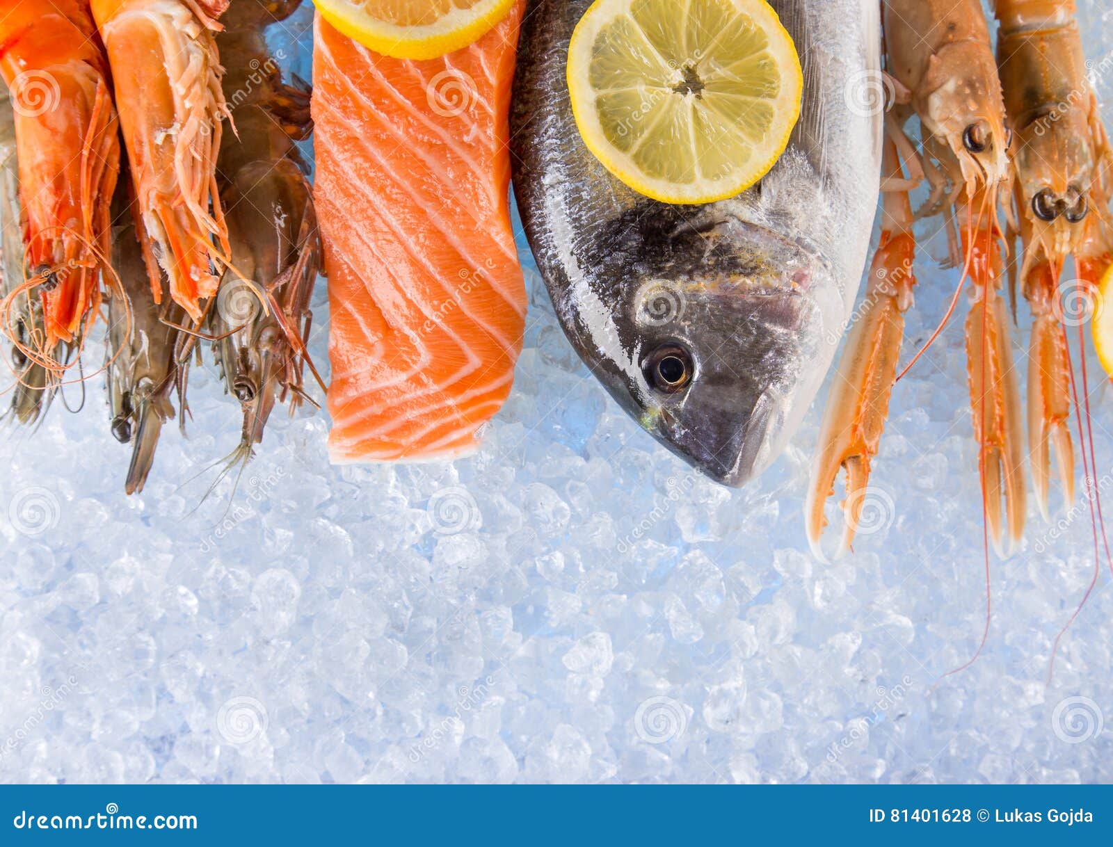 Fresh Seafood on Crushed Ice. Stock Photo - Image of fish, fresh: 81401628