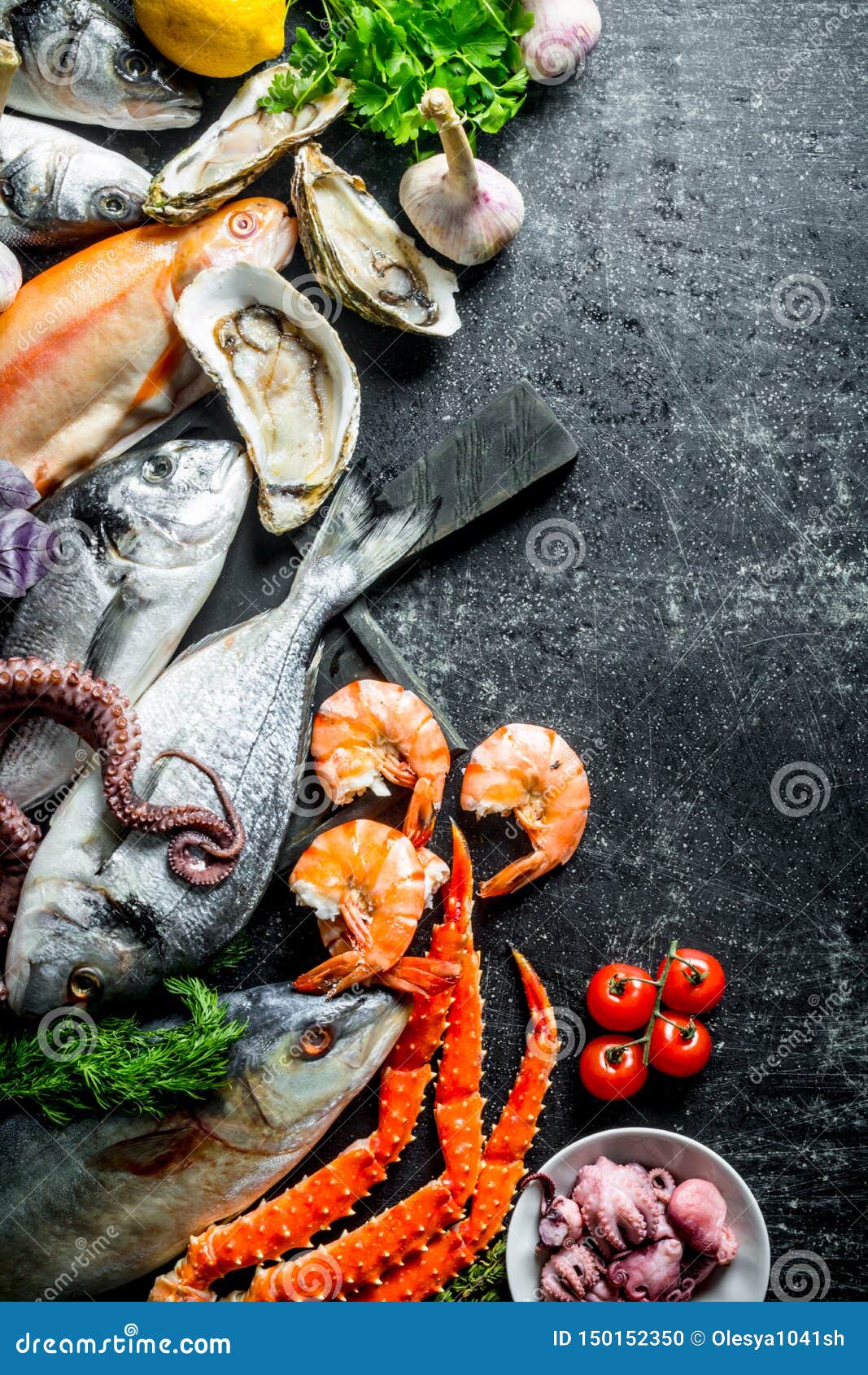 Fresh seafood and fish stock photo. Image of kitchen - 150152350