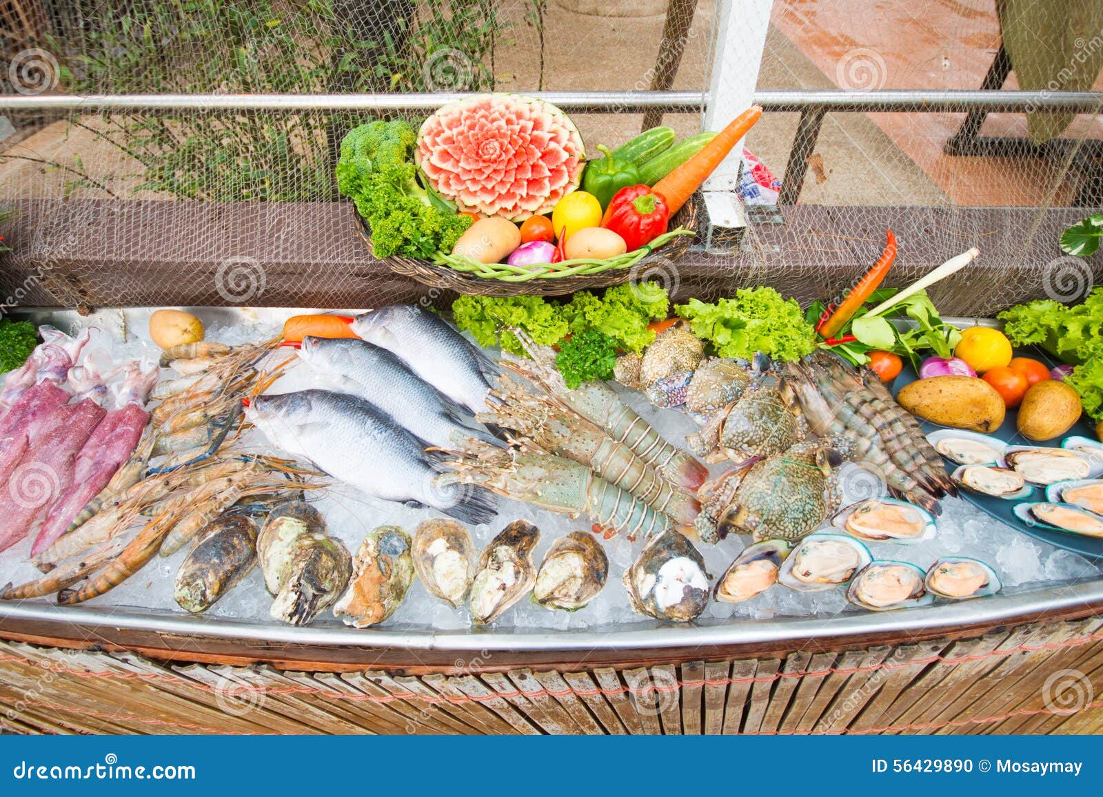 Fresh Seafood on Ice for Cooking in Restaurant Stock Photo - Image of ...