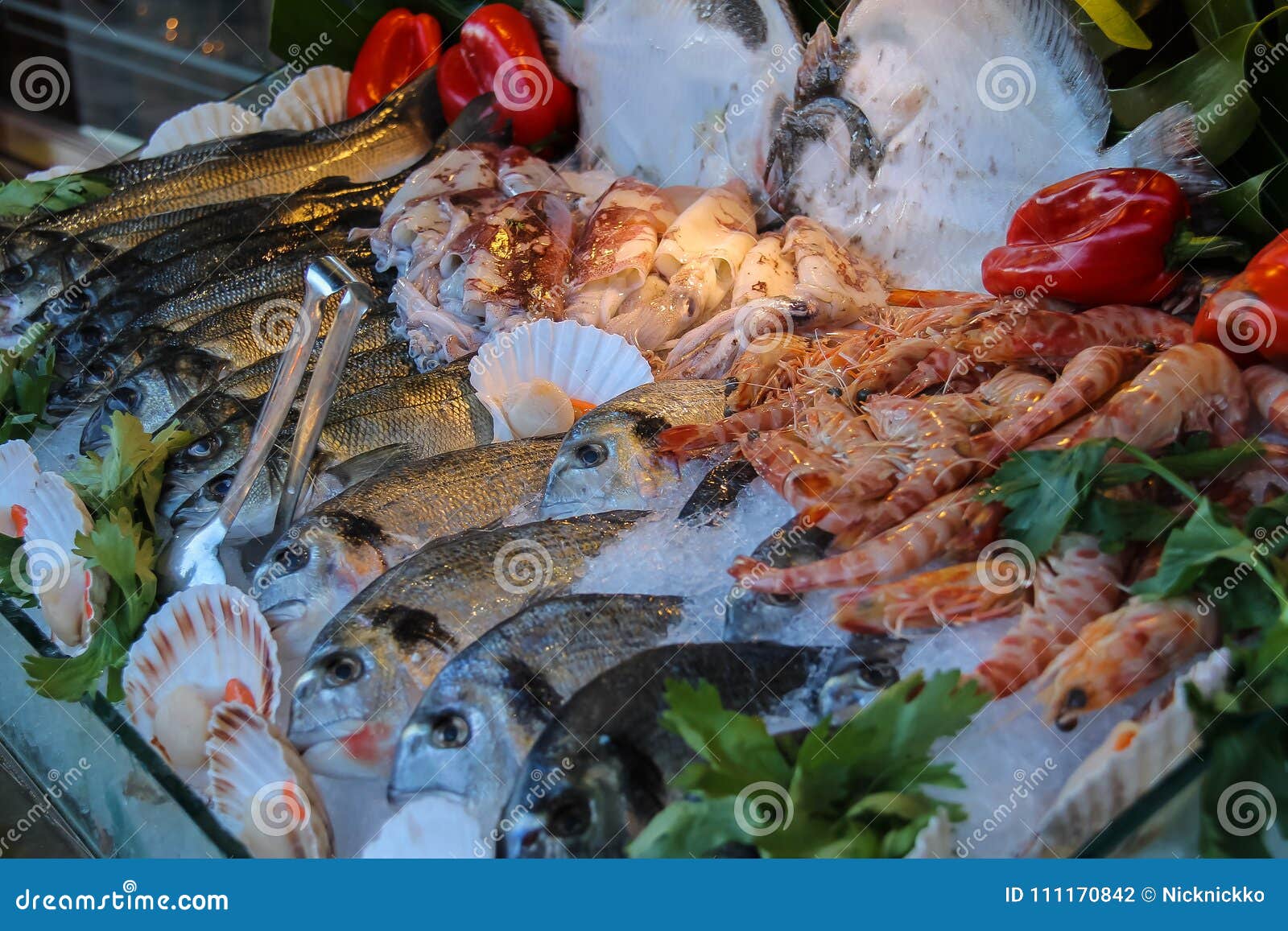 Fresh seafood in ice stock photo. Image of organic, nutrition - 111170842