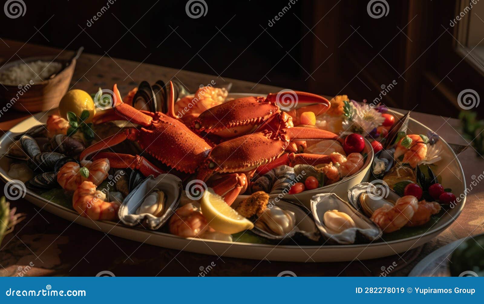 Fresh Seafood Meal on a Gourmet Plate with Cooked Crustaceans Generated ...