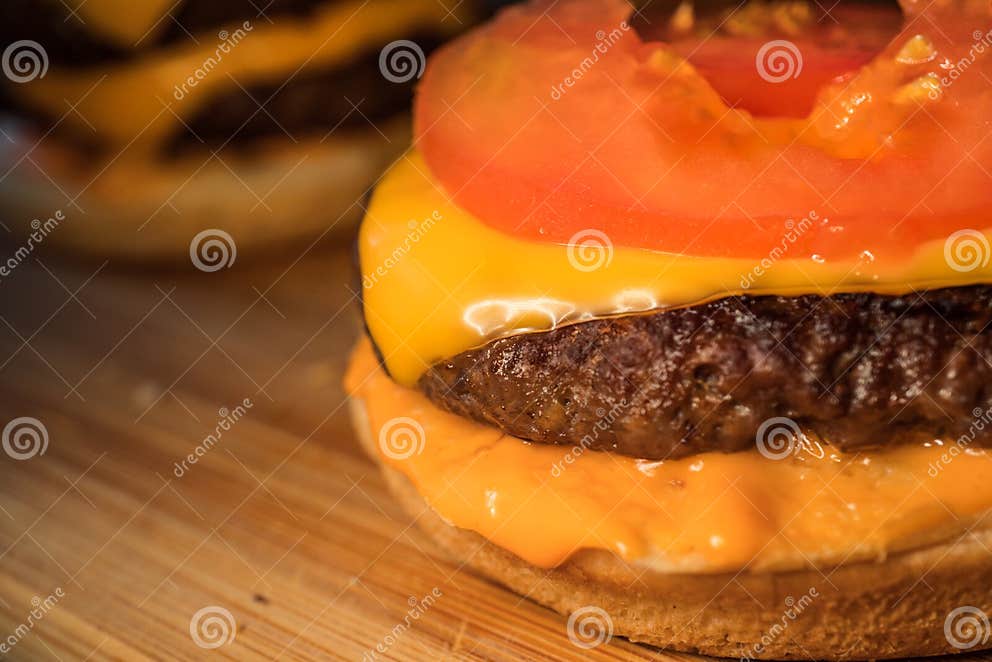 Fresh Self Made Burger with Cheese on the Table Stock Image - Image of ...