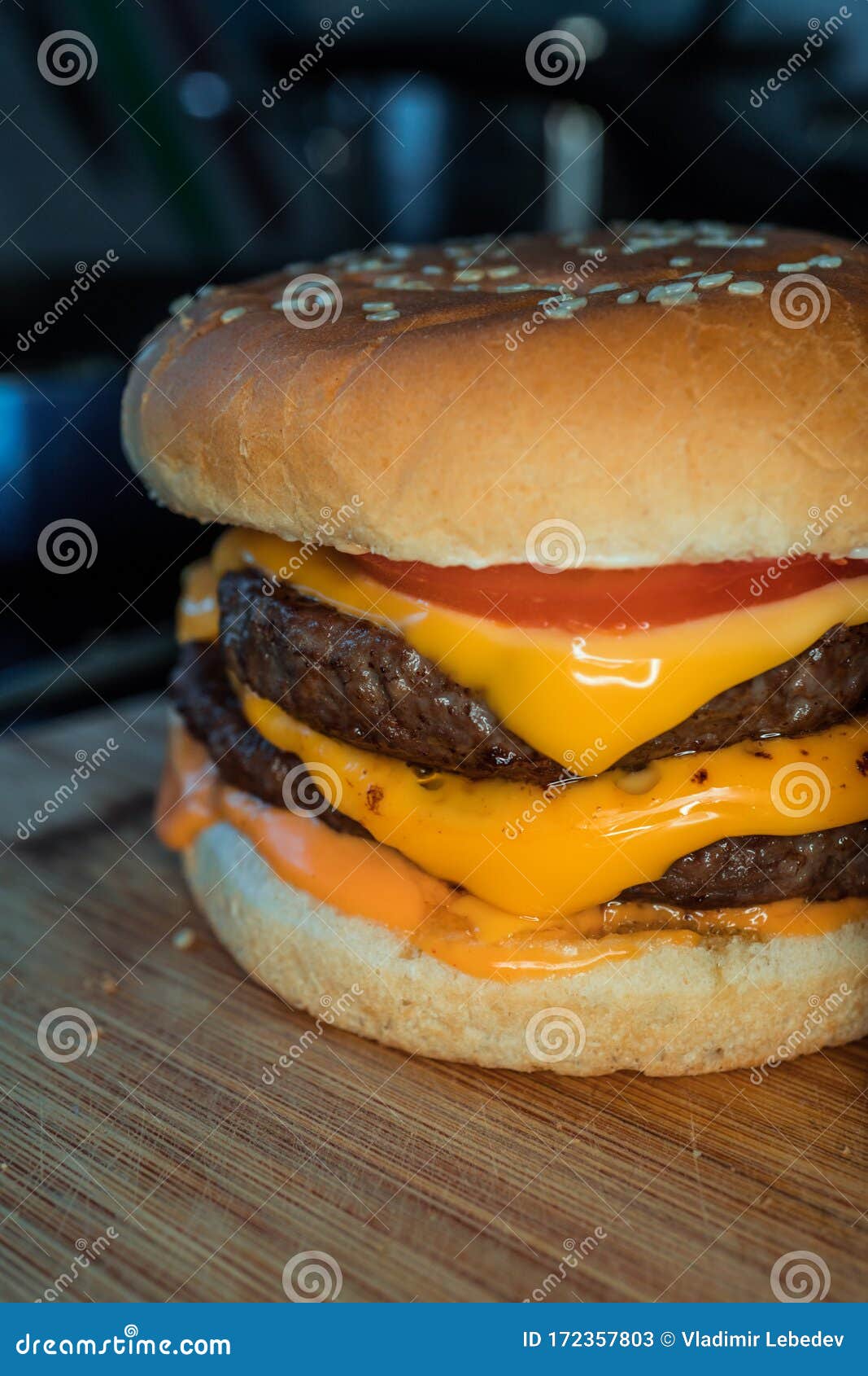 Fresh Self Made Burger with Cheese on the Table Stock Image - Image of ...