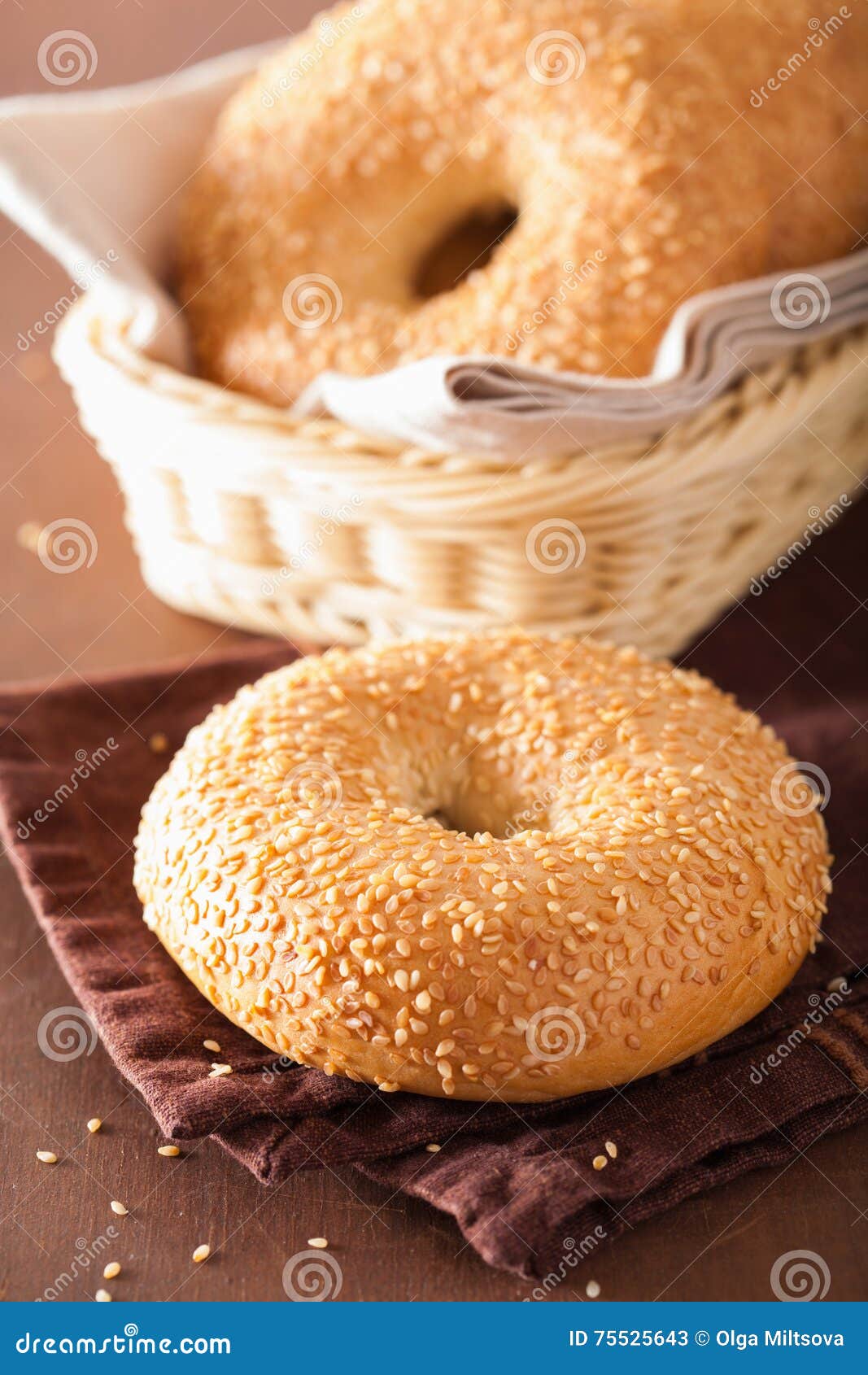 Fresh Sesame Bagel for Breakfast Stock Image - Image of seed, plain ...