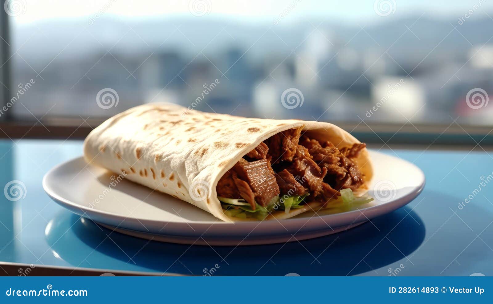 Fresh Shawarma with Meat Closeup. Generative AI. Stock Illustration ...